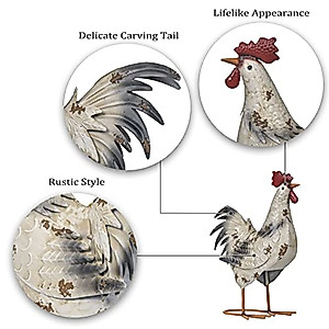 TERESA'S COLLECTIONS Farmhouse Metal Rooster Garden Statues Decor, 15 Inch Rustic Outdoor Chicken Sculpture Figurines Yard Art for Farm Patio Lawn Kitchen Decorations
