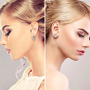 925 Sterling Silver, 6 Pairs 9-12 mm Hypoallergenic Cubic Zirconia Stud, Simulated Diamond Pearl Earrings Set, Elegant & Fashion Jewelry Gift for Wedding Women Girls Mom