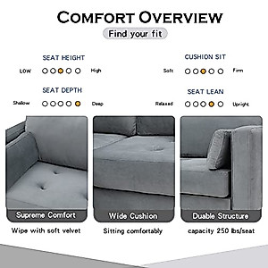 P PURLOVE Sectional Sofa Couch, L-Shape Upholstered Couch with Two Grey Pillows(Not Include White Pillows) for Living Room Home Furniture, Grey