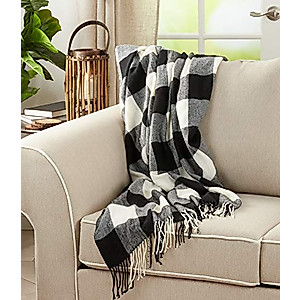SARO LIFESTYLE Buffalo Plaid Check Tassel Throw Blanket, 50" x 60", Black