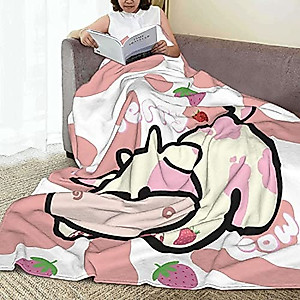 Strawberry Milk Cow Blanket Lightweight Flannel Fleece Cartoon Cute Animal Throw Blankets Soft Cozy Plush Microfiber All-Season Blanket for Bed/Couch/Sofa-50 x40 in