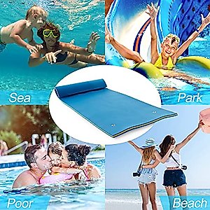 ECOTOUGE 9'x 6' Floating Water Mat, 3-Layer XPE Foam Water Floating Pad, Lily Pad Floating Mat for Water Recreation and Relaxing (Blue and Yellow)