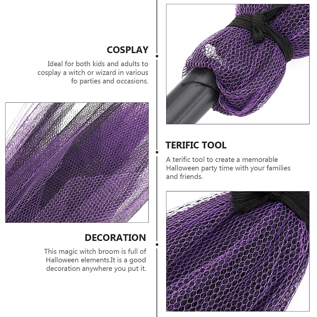 Sewroro 2pcs Halloween Witch Broom Plastic Broom Witch Broomstick Halloween Animated Moving Witches Broom Cosplay Accessory (Random Color)