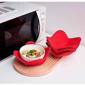 ULVEOL Set of 2 Red Microwave Bowl Cloth Hot Pads Pot Holders Hot Pad Pot Holder Microwavable Bowl Cozies for Food, Ooma, Ramen Bowl Cozy or Soup Koozie, Good Kitchen Accessories, Gadgets