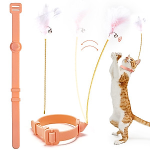 LUKYY Cat Teaser Wand with Neck Collar,Hand-Free Cat Feather Wand Toy,Interactive Self Play Toys with Bell for Indoor Kittens,Entertainment Furry Toy for Cats.