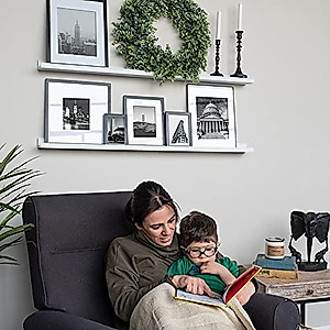 Wallniture Boston 46 Inch White Wall Shelf for Picture Frames, Narrow Picture Ledge Shelf for Wall Decor, Wood