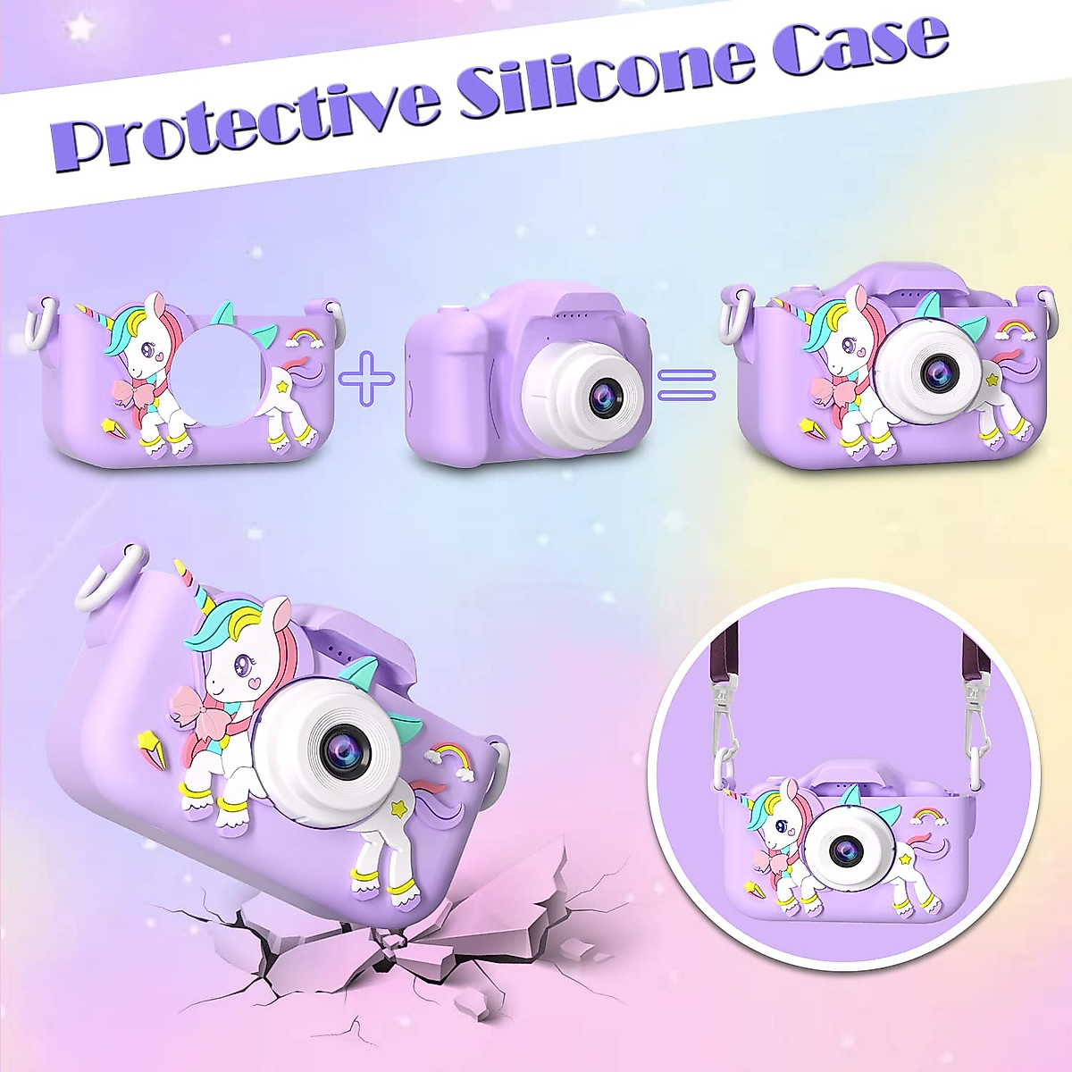 OAEBLLE Kids Camera Toddler Camera for Girls, Christmas Birthday Gifts for Girls Age 3-6, Kids Digital Camera for 7 8 9 10 11 12 Year Old, Selfie Camera for Girls Kids, 32GB TF Card (Purple)