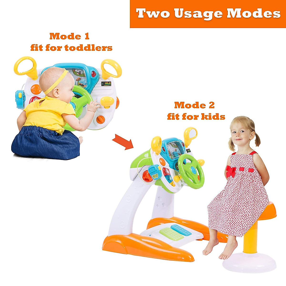 COLOR TREE Kids Toy Steering Wheel Pretend Play Ride on Car - Toddlers Simulate Driving Toys with Lights and Sounds - for Boys and Girls