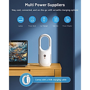 RELEXNOW 13.8" Bladeless Desk Fan - 6 Speed Modes, Small Bladelss rechargeable fan with 6000mAh Battery, Quite Office fan, Easy to Clean & Touch Control, Desk Fan Small Quite for Office, Bedroom