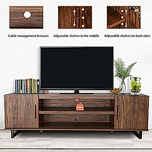 Pellebant 60 Inch TV Stand Media Console Table with Storage Shelves, Mid-Century Modern Entertainment Centre for Flat Screen TV, Gaming Consoles in Living Room, Entertainment Room, Office, Brown