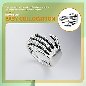 Generic Stainless Steel Skull Rings Men Women Vintage Gothic Ring Biker Punk Rocker Skelton Hand Wrap Band Ring Skull Hand Open Band Ring Adjustable Skull Ring Xmas Birthday Party 1.65x1.5CM