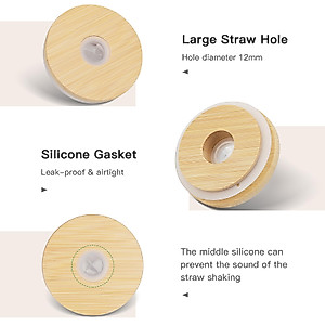 Febflo Bamboo Lids for Glass Cups with Straw Hole, 2.75inch/70mm Wooden Lids for 16OZ Beer Can Cups, Replacement for Regular Mouth 20 24 OZ Cups, 4 Pack