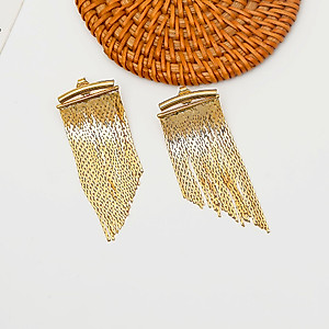 OWNCOOL Gold Silver Tassel Earrings for Women Long Statement Ear Jackets Earrings Trendy Front Back Drop Dangle Bridal Fringe Formal Wedding Parties Earrings Short Gold