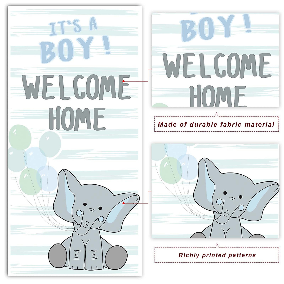 It’s A Boy Welcome Home Cute Cartoon Elephant Banner Background Photo Booth Props Animal Theme Decor for Boy Prince Wild One Safari Baby Shower 1st Birthday Party Favors Supplies Decorations Backdrop