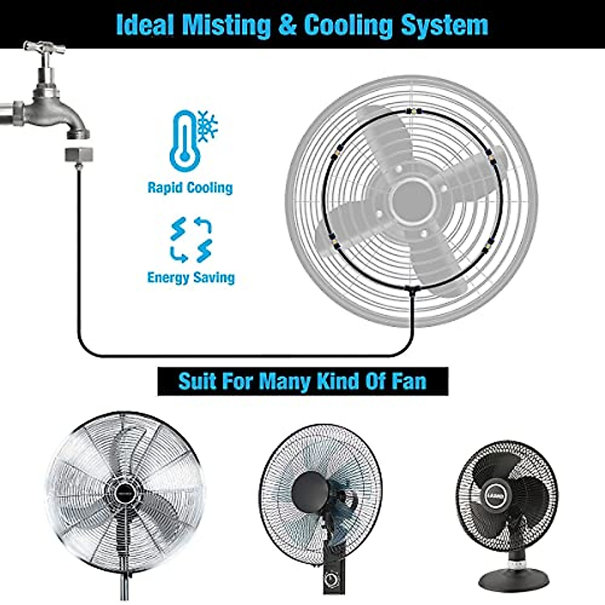 Misting Cooling System, Outdoor Misting System for Patio,Patio Mister for Cooling Fan 20FT Misting Line + 6 Brass Mist Nozzles + Brass Adapter(3/4"),Outdoor Mister System for Trampoline Greenhouse