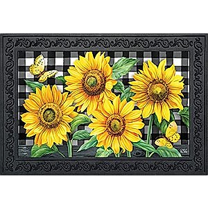 Briarwood Lane Checkered Sunflowers Summer Doormat Everyday Floral Indoor Outdoor 30" x 18"