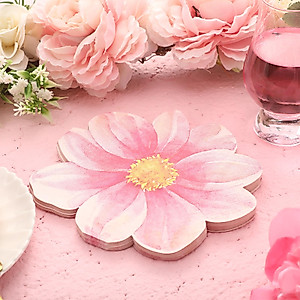 Qilery 100 Pcs Floral Shape Napkins Disposable Flower Shaped Cocktail Napkins Decorative Paper Napkins for Bridal Baby Shower Wedding Birthday Summer Dinner Party Tableware Decor (Pink)