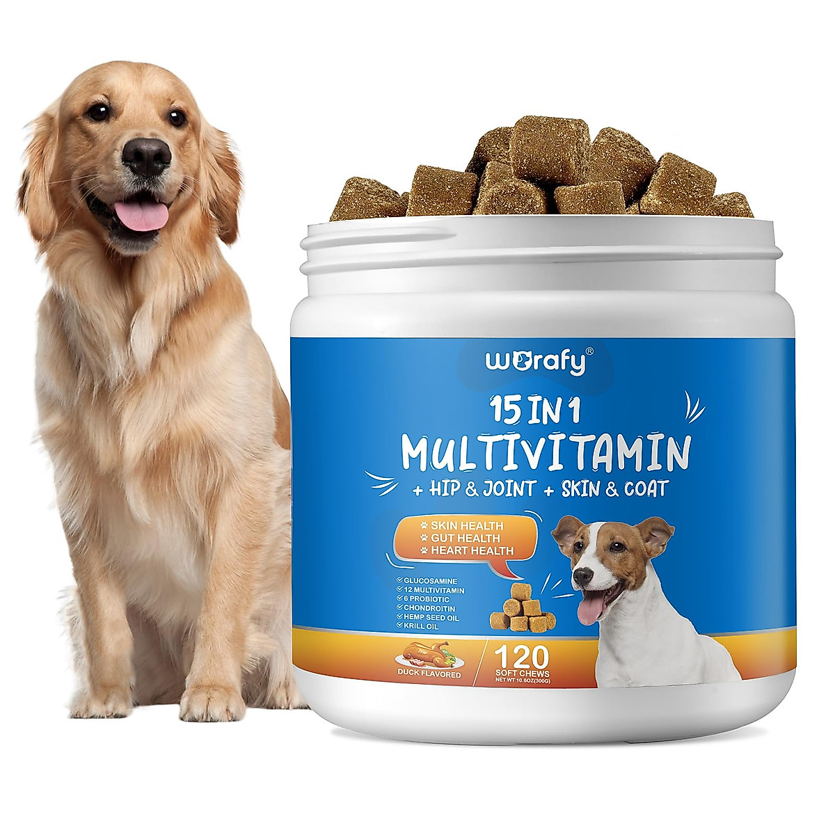 15-in-1 Dog Multivitamin Supplements - Dog Multivitamin Chewable - Immunity, Digestion, Joint and Heart Health Support for Skin, Coat Heart, Immune System - for All Ages All Breeds (120 Counts)