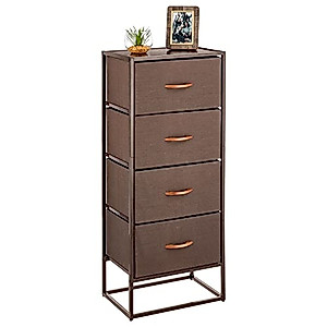 mDesign Storage Dresser Furniture Unit - Tall Standing Organizer Tower for Bedroom, Office, Living Room, and Closet - 4 Drawer Removable Fabric Bins - Espresso Brown
