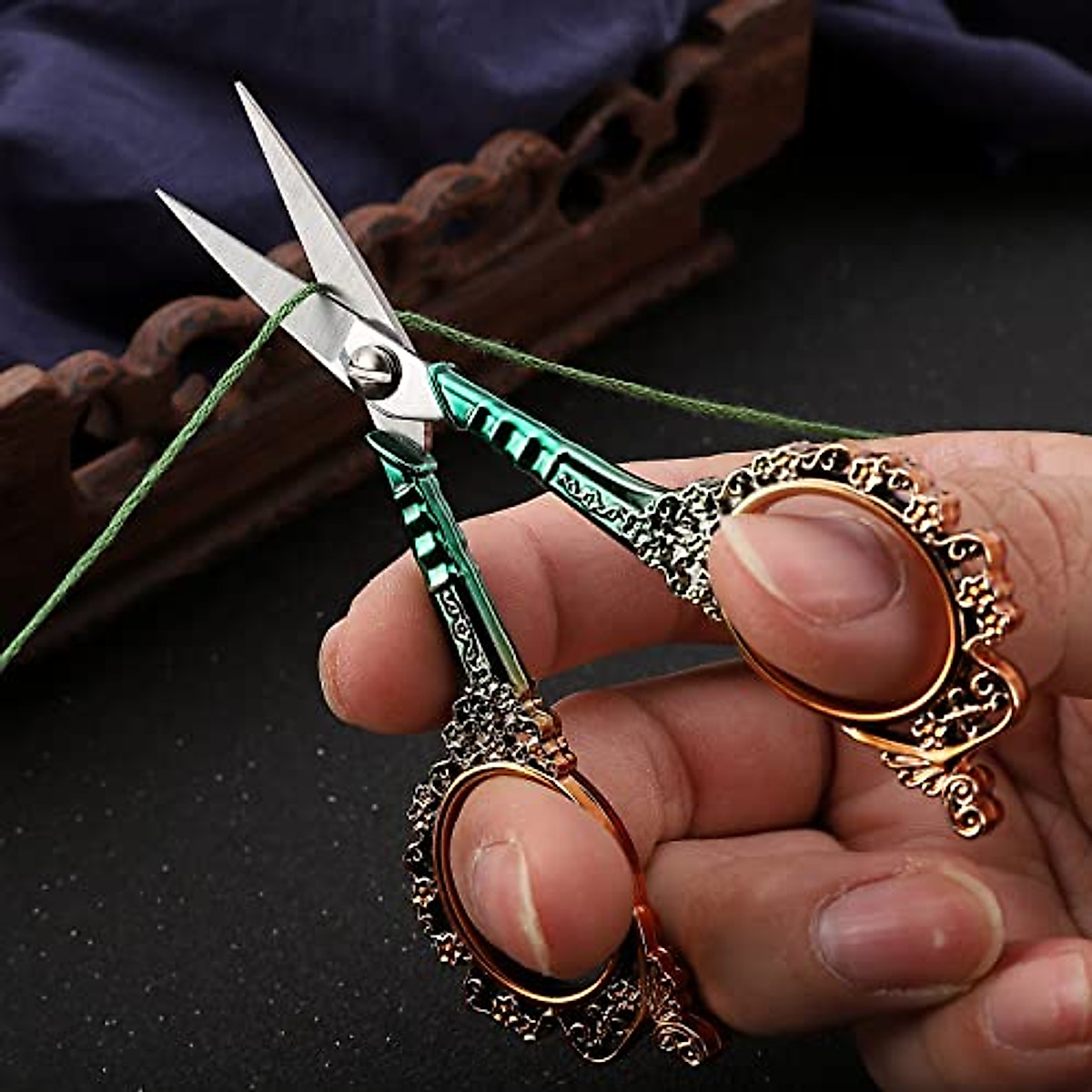 HITOPTY Sewing Scissors Sharp Embroidery Scissors with Sheath, Craft Scissor for Needlework Artwork Threading Cross Stitch Handicraft DIY Tool, 4.5in Gold Green Shears