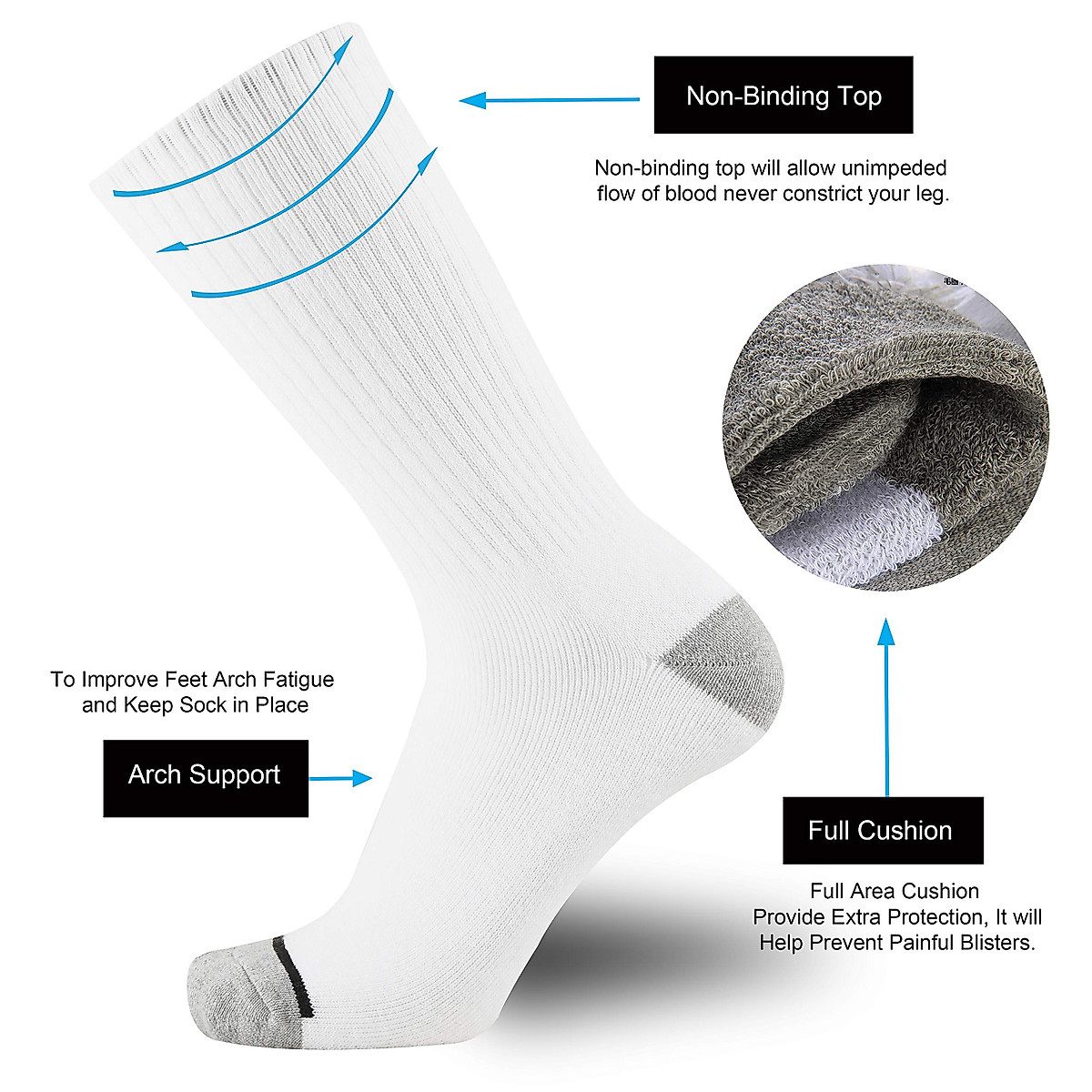 ONKE Cotton Cushion Crew Socks for Men Women Athletics All Seasons Thick Warm Heavy Duty Work Boots Moisture Wicking Control(White XL)