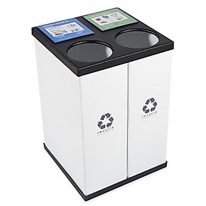 RecycleBoxBin Double Recycling Bin - Large Capacity (25 gal. per bin), All Plastic Construction, Light-Weight, with Changeable Label System
