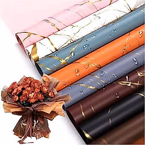 Xshelley (24 sheets marbled flower wrapping paper 8-color flower shop bouquets, DIY crafts, gift packaging or gift box packaging, waterproof flower wrapping paper 23X23 inches