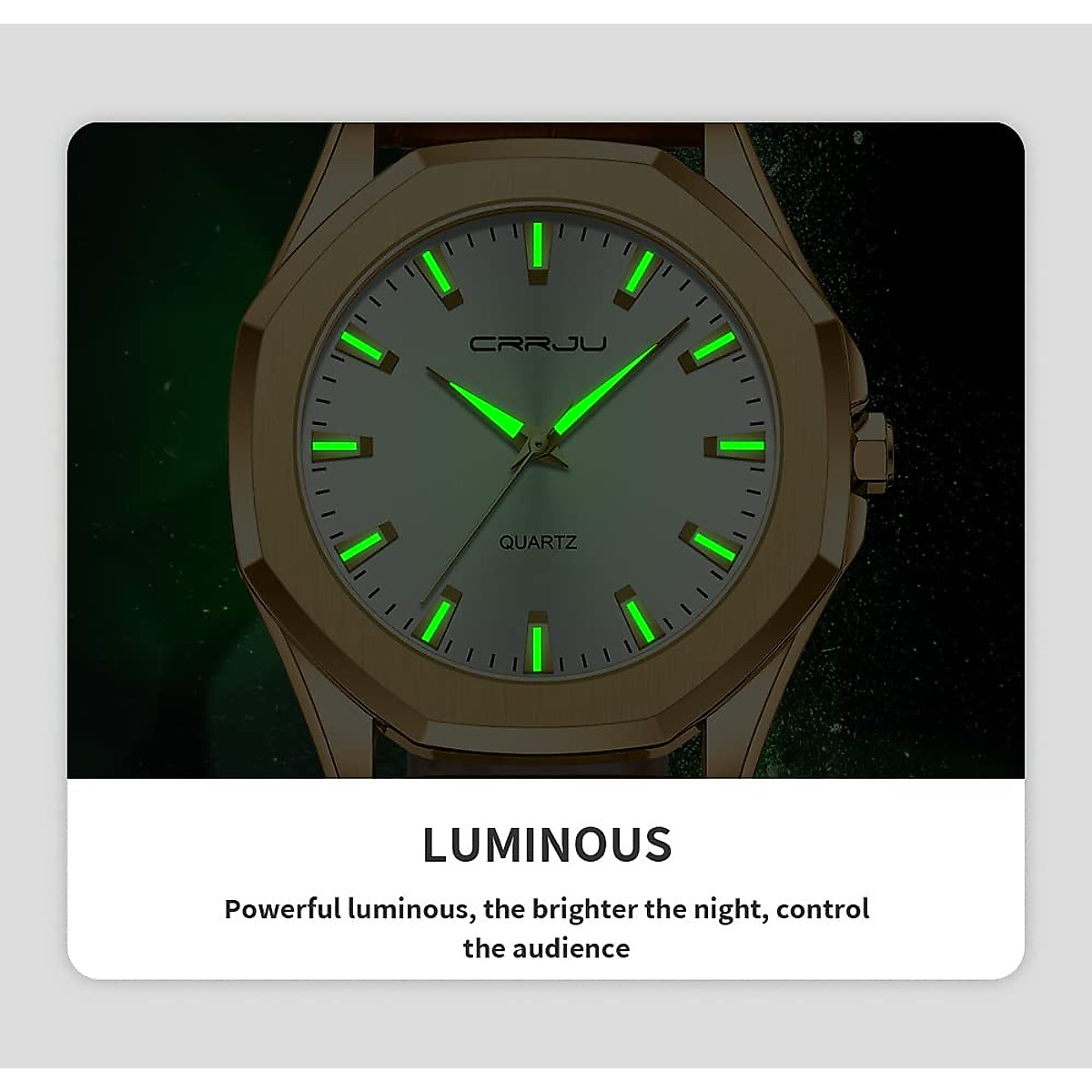CRRJU Men's Golden Fashion Luxury Classical Leather Watches for Men Business Simple Luminous Analog Quartz Wristwatches