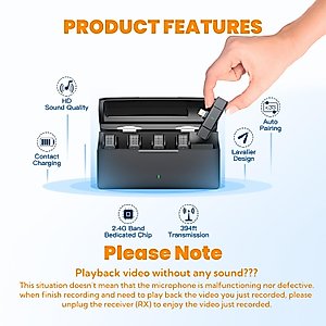 JOSTART Wireless Lavalier Microphone for iPhone/iPad with Charging case, 656ft Range,24H Working,4-Channel Omnidirectional Noise Canceling Lapel Mics for Video Recording Interview Streaming Vlog