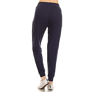 Leggings Depot Womens Relaxed fit Jogger Pants - Track Cuff Sweatpants with Pockets, Navy, X-Large