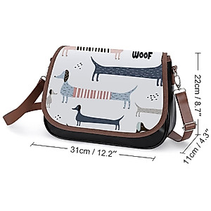 delayer Satchel Bag For Women Scandinavian Dachshund Dogs Waterproof Leather Crossbody Handbag Messenger Bag For Ladies
