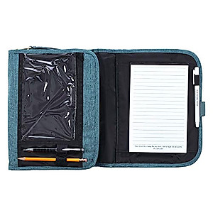 Christian Art Gifts Faith Badge Floral Women's Tri-Fold Organizer Bible Cover Zipper Closure, Teal Canvas, Medium