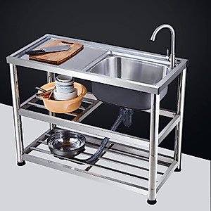 Single Bowl Kitchen Sinks,Outdoor Free Standing Sink, Commercial Restaurant Kitchen Bar Sink, With Cutting Board, Utility prep station Sink, Laundry Tub, Free Standing Stainless-Steel ( Color : A )