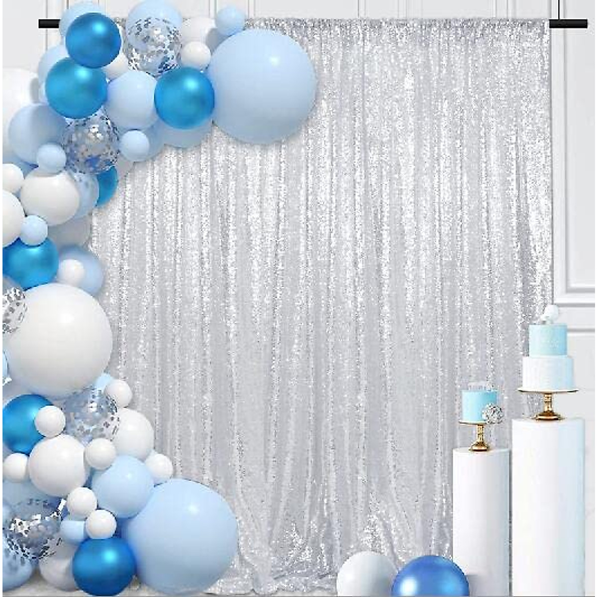 New Year Sequin Silver Curtains, Select You Size, 4FT*8FT Sparkly Silver Sequin Fabric Photography Backdrop, Best Wedding/Home/Party Fashion Decoration