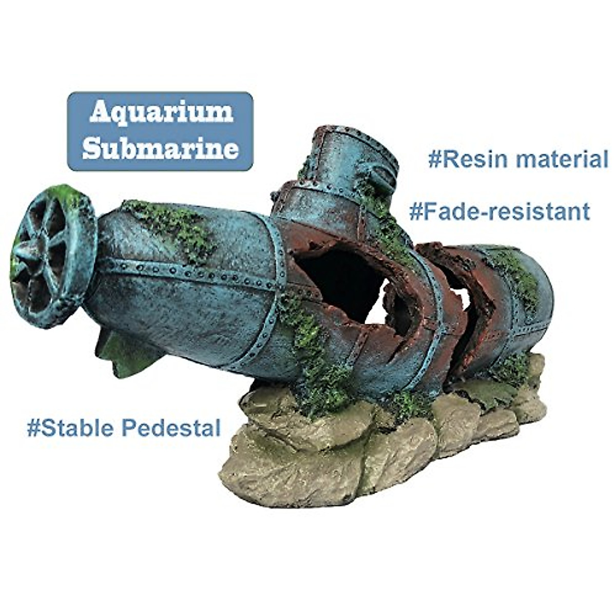 SLOCME Aquarium Submarine Ornaments Shipwreck Decorations - Resin Material Sunken Ship Decorations Eco-Friendly for Aquarium Environments Accessories
