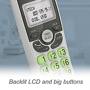 VTech DECT 6.0 Cordless Home Phone with Answering Machine, Backlit Display, Speakerphone, Caller ID - 1000 ft Range, White/Grey