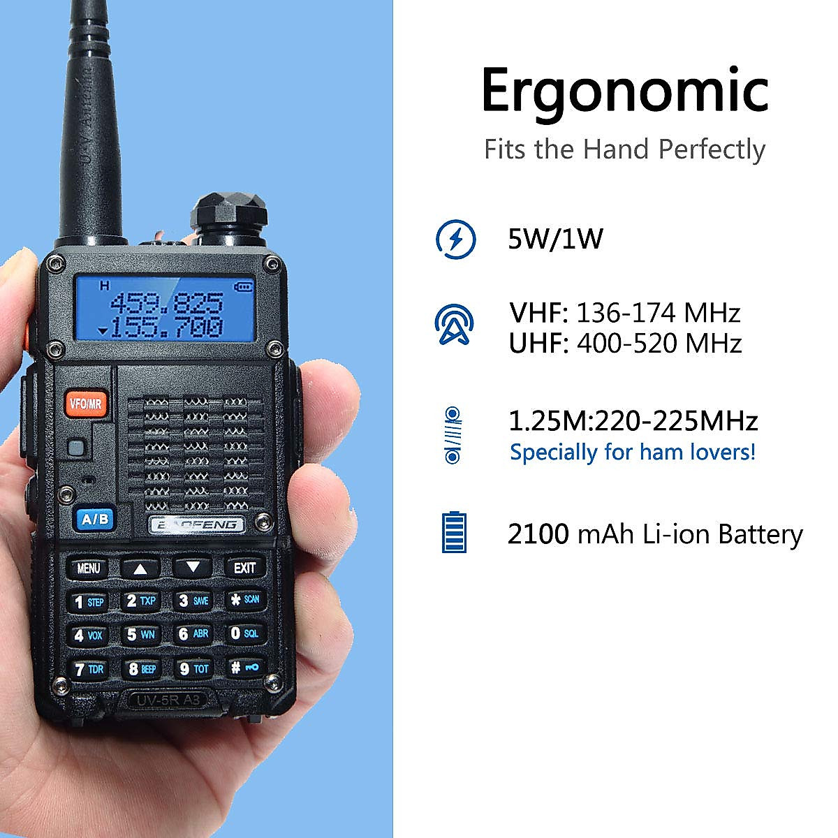 BaoFeng BF-5R A3 Tri-Band Portable Two Way Radio Ham Radio with 220 Antenna Full Kits