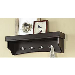 Shaker Cottage Wall Mounted Coat Hooks with Tray Shelf, Charcoal Gray