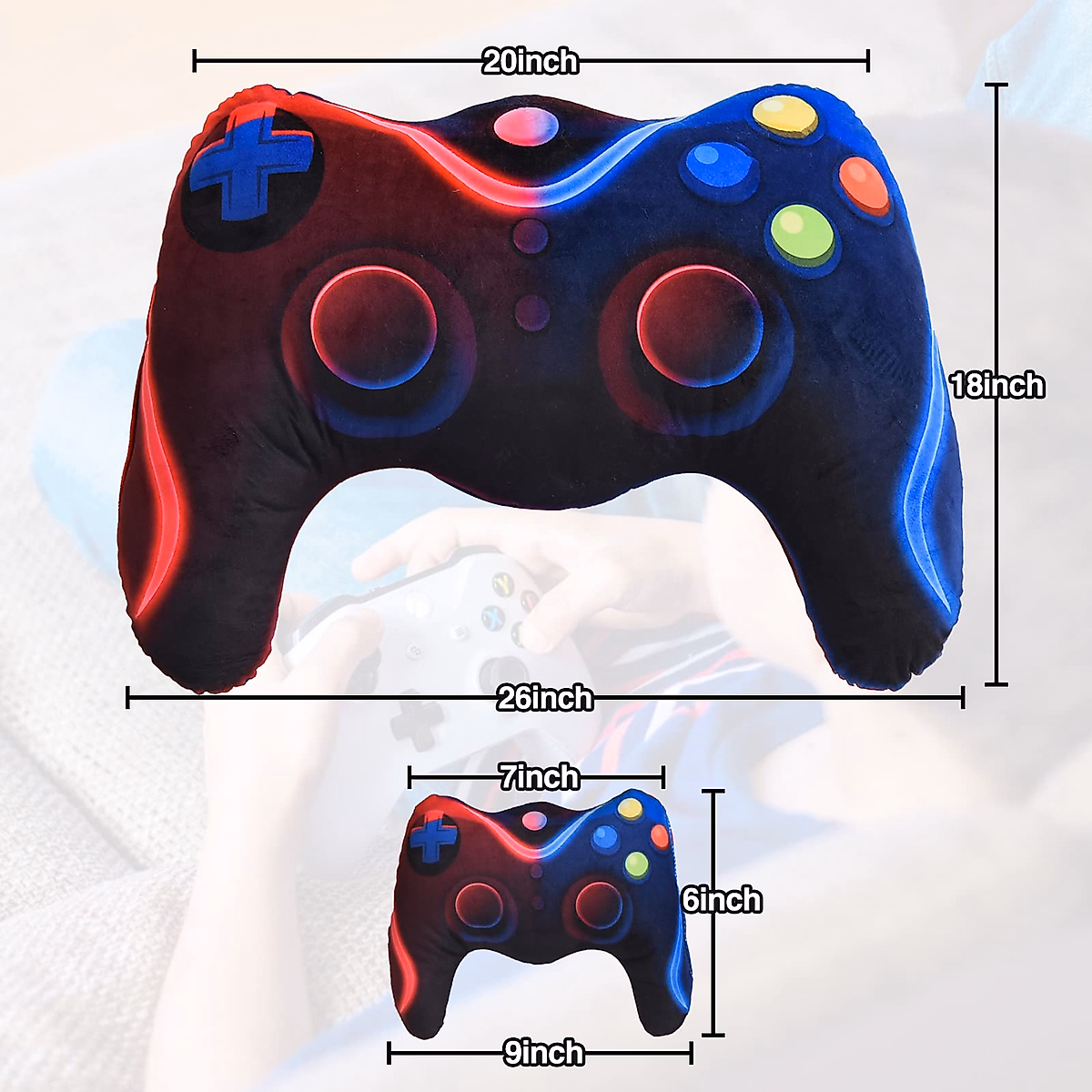 Meeting Story Game Controller Shaped Plush Throw Pillow Cushion for Boys and Girls Gamer Room Decoration for Sofa Couch/Computer Chair/Bed Gifts for Teen Boys Gaming Toy Pillow (Red Blue, Mini)