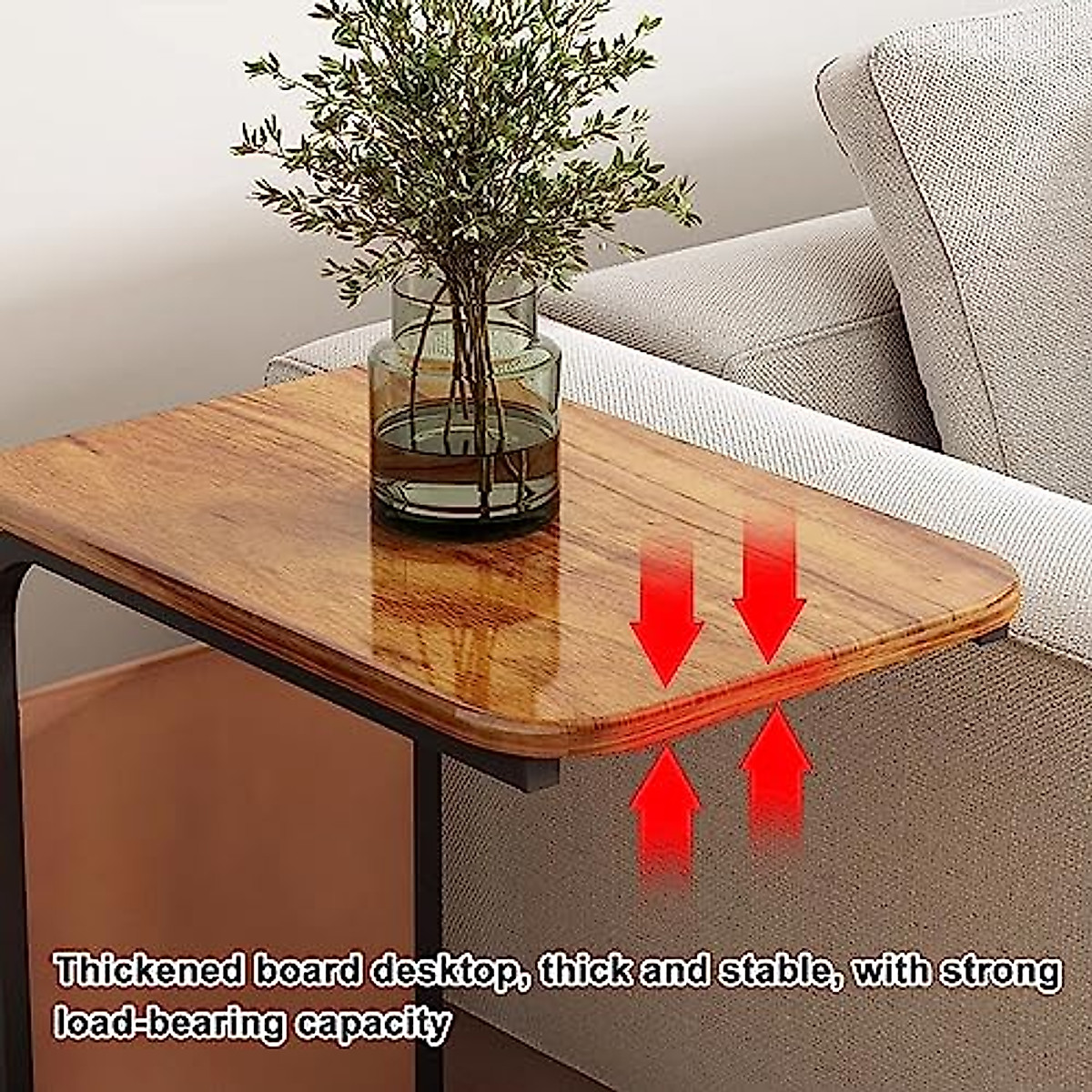 Casebeau C Shaped Sofa Table Side End Table With Wheels Vintage Wooden Movable Coffee Side Table Modern Coffee Small Side Table for Couch and Bed, Small Spaces, Living Room, Bedroom (Brown Wood Grain)