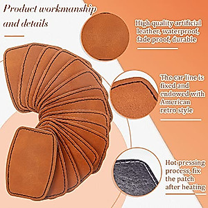 60 Pcs Blank Leatherette Hat Patches with Adhesive Rustic Leatherette Rounded Rectangle Patch Faux Leather Patches for Hats Costumes Fabric Repair Sew Laser Supplies, 3 x 2 Inches (Khaki)