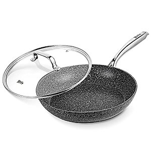 HLAFRG 8 Inch Nonstick Frying Pan with Lid, Grey Granite Skillet with Non Toxic APEO & PFOA Free,Even Heating and Less Oil,8 Inch Omelet Pan with Heat-Resistant Handle,Suitable for All Stove,Oven Safe