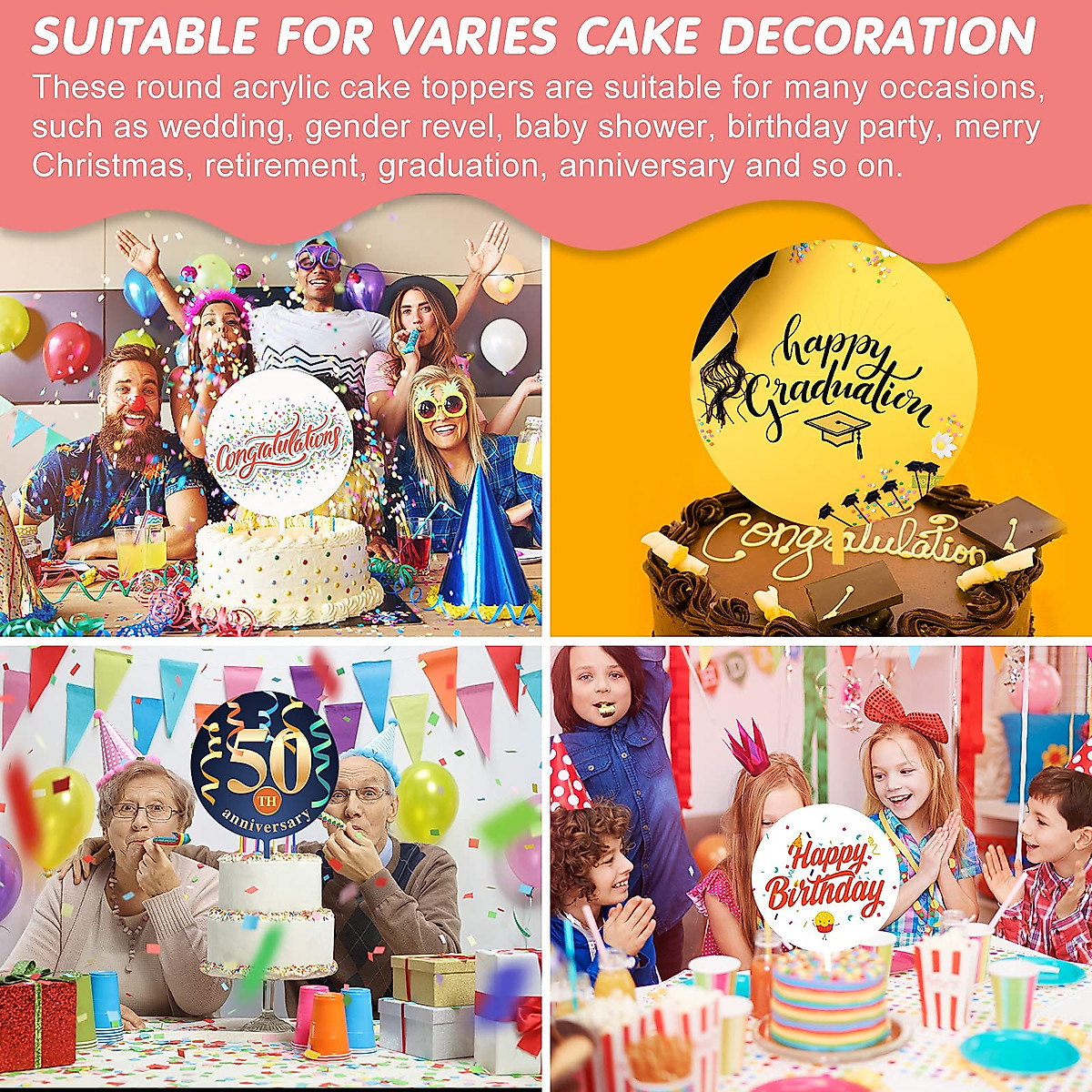 2 Pieces 5 Inch Round Acrylic Cake Toppers Round Clear Cake Topper Blanks DIY Birthday Cake Topper for Personalized Custom Wedding, Birthday Festival Party Cake Decorations