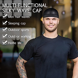Molain 2Pcs Wave Cap for Men Silky Stocking Caps for 360 540 720 Waves Satin Silk Durag Good Compression Wave Caps Shower Cap Bath Accessories Men's Skullies Beanies