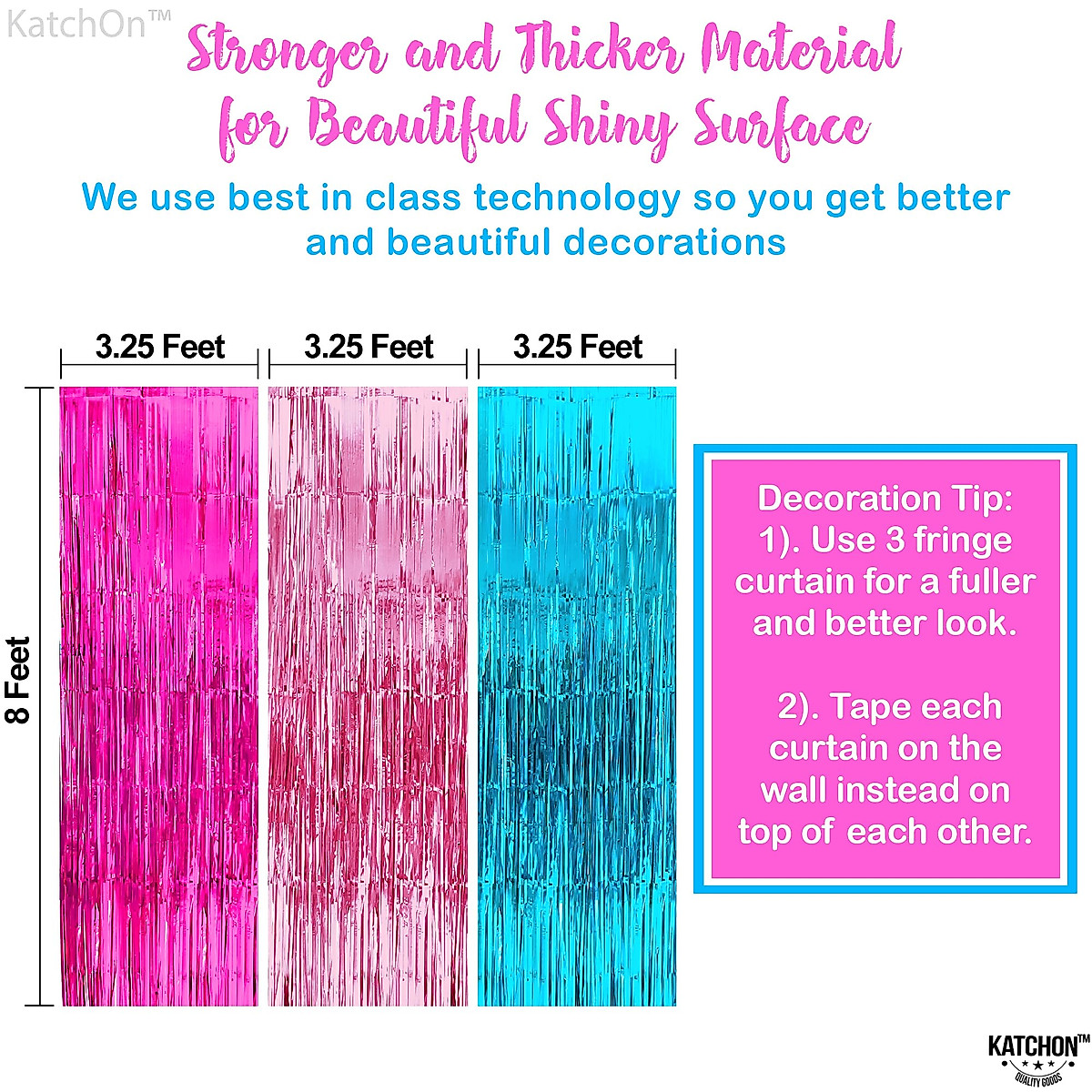 KatchOn, Large Pink and Blue Streamers - 9.75x8 Feet | Pink Streamers and Blue Fringe Backdrop, Unicorn Birthday Decorations | Pink and Blue Decorations, Mermaid Birthday Decorations, Mermaid Backdrop