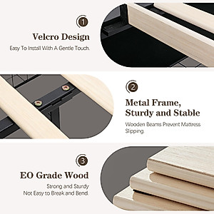 Kallabe Queen Size Bed Frame with 4 Drawers and LED Adjustable Headboard, Charge Station, Upholstered Platform Bed with Solid Wooden Slats Support, No Box Spring Needed, White