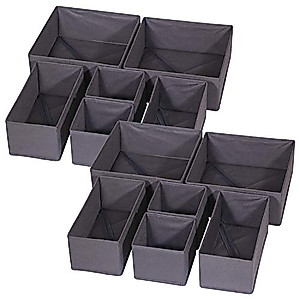 DIOMMELL 12 Pack Foldable Cloth Storage Box Closet Dresser Drawer Organizer Fabric Baskets Bins Containers Divider for Baby Clothes Underwear Bras Socks Lingerie Clothing,Dark Grey 444