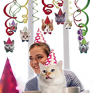 Kristin Paradise 30Ct Cat Face Hanging Swirl Decorations, Kitty Party Supplies, Meow Happy Birthday Theme Decor, Pet Paper Funny Favor for First 1st Bday
