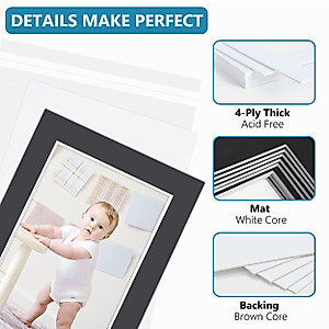 Somime Acid Free 8x10 Photo Mat Set, Black 8x10 Matte for 5x7 Pictures with White Core Bevel Cut for Photo Framing, Artworks, Prints(10 Pack) - Includes Pre-Cut Mats, Backing Boards and Clear Bags