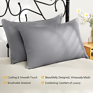 Bedemu King Size Pillow Cases Set of 2-Grey Cotton Zipper Pillow Cases with Zippered Hidden, Ultra Soft Pillow Covers with Piping for Easy Care, 600 Thread Count & Breathable Pillow Case, 20”x36”, 2P